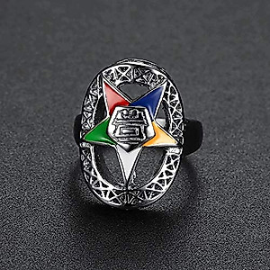 Nattaphol Silver Order of The Eastern Star Rings for Women Ladies Party Band Ring Masonic Jewelry for Women OES Rings (6)