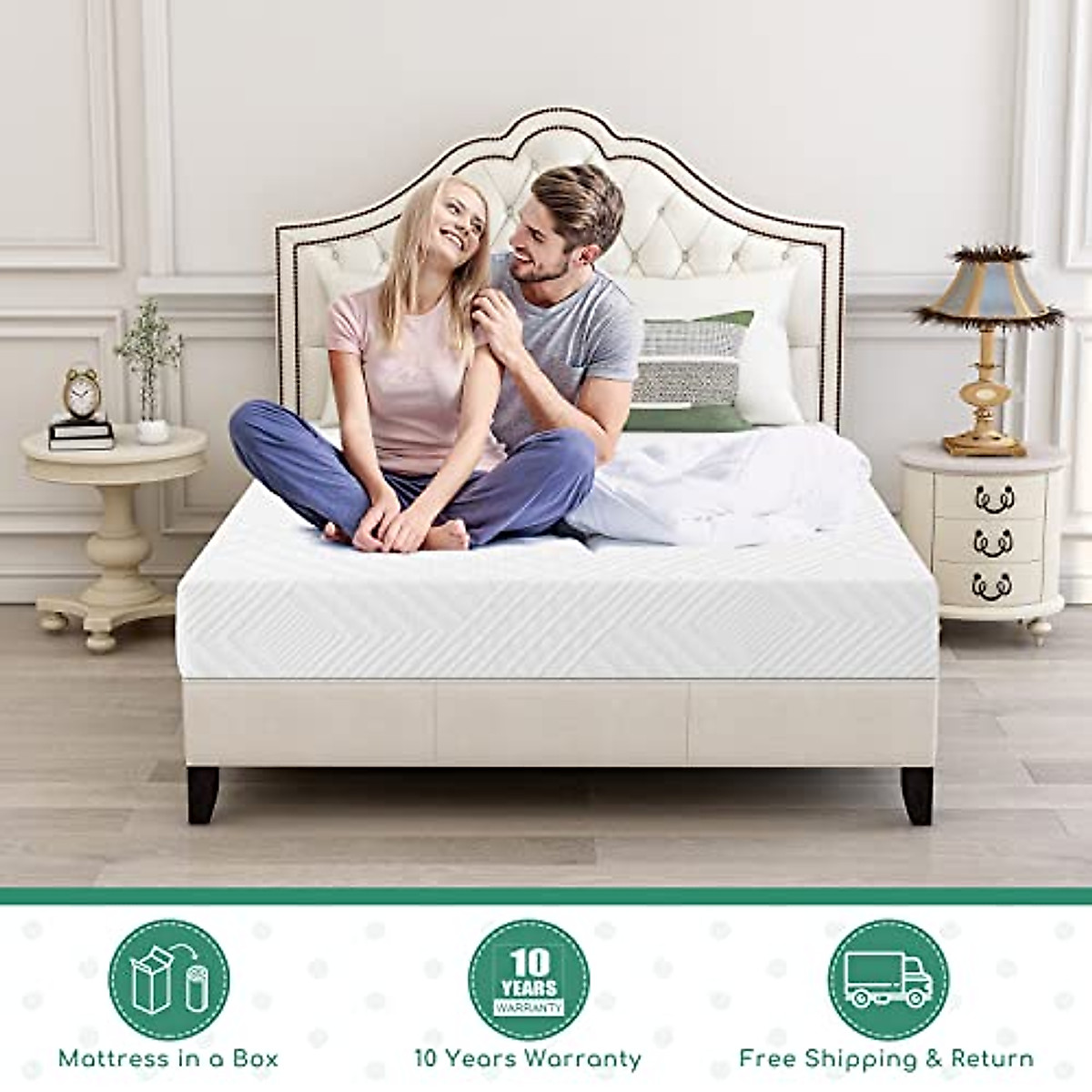 Airdown Queen Mattress, 8 Inch Memory Foam Mattress in a Box, Queen Size Mattress Green Tea Gel Foam Infused for Cool Sleep, Medium Firm Mattress Queen for Pressure Relief, CertiPUR-US Certified