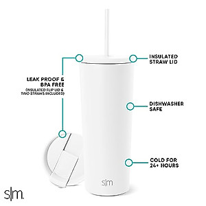 Simple Modern Insulated Tumbler with Lid and Straw | Iced Coffee Cup Reusable Stainless Steel Water Bottle Travel Mug | Gifts for Women Men Her Him | Classic Collection | 24oz | Winter White