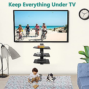 WALI Floating Entertainment Center Shelves, Holds Up to 17.6lbs, TV Shelf with Strengthened Tempered Glasses for DVD Players, Cable Boxes, Games Consoles, TV Accessories (CS303B), 3 Shelf, Black