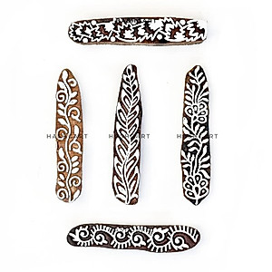 HASHCART® Wooden Pottery Stamps for Block Printing - Finger Shapes Stamp Set of 5, Made in India Ink Stamps, Wood Blocks for Crafting on Fabric, Clay & Henna Tattoo, Wood Stamps for Craft