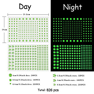 Realistic Tiny 3D Domed Glow in The Dark Stars, 826pcs Glow Dots and Stars, Adhesive Glow Stars for Kids Bedroom,Luminous Stars Stickers Create a Realistic Starry Sky,Room Decor,Wall Stickers