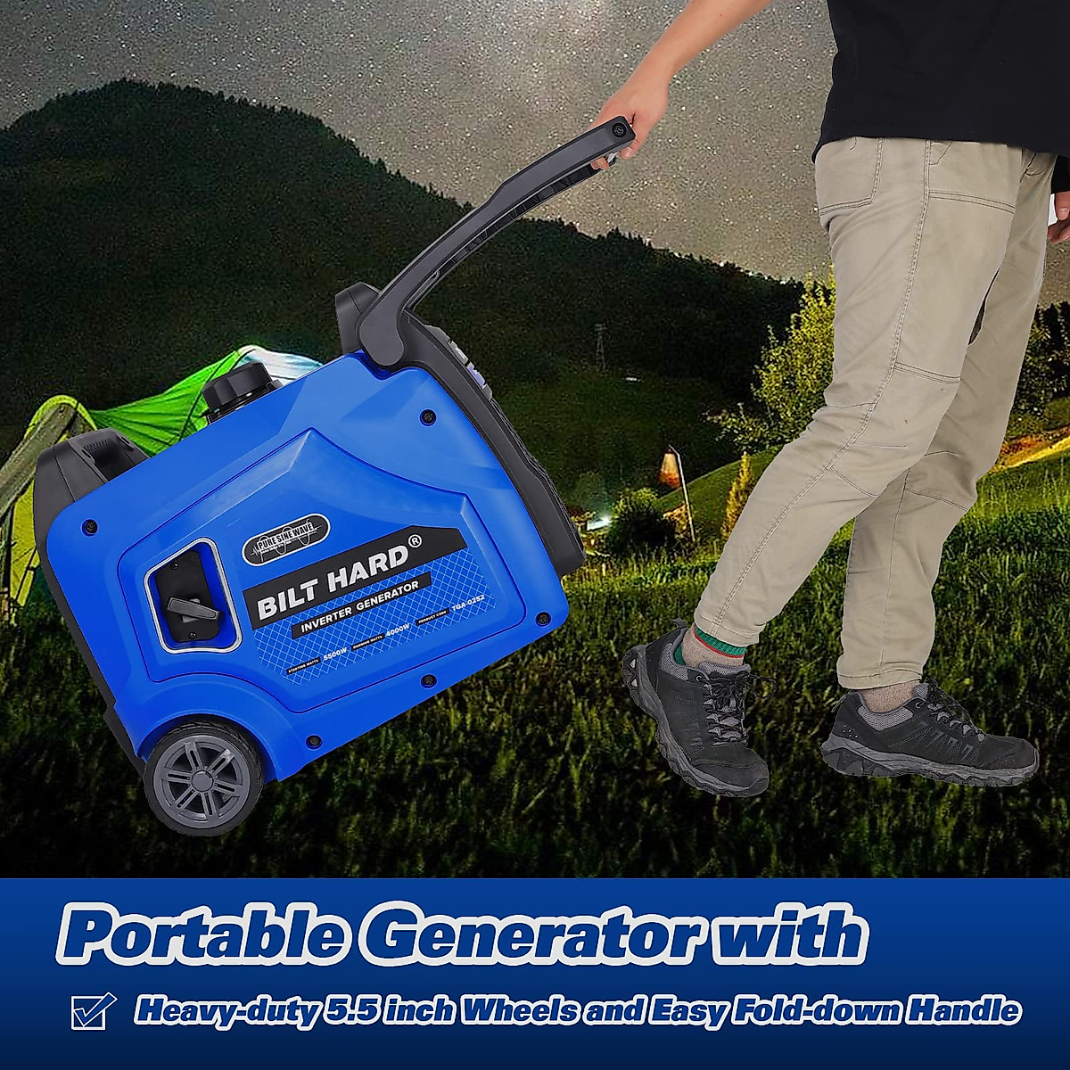 BILT HARD Generator 5500 Watt, Dual Fuel Quiet Inverter Generator with Electric Start, 120V NEMA 5-20R, NEMA TT-30R and 12V DC Output, 224cc Portable Outdoor Generators for Home Backup and RV Ready