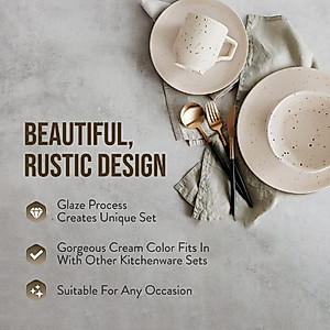 American Atelier Reactive 4-Piece Stoneware Place Setting | Coffee Mug, Bowl, Plate Set | Kitchenware | Stoneware Dinnerware Set | Microwave, Dishwasher Safe | Service for 1 (Speckled Cream)