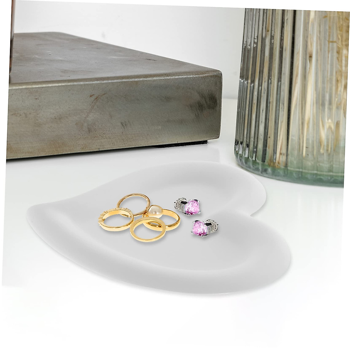 ABOOFAN 2pcs Nail Jewelry Tray Earring Dish Bathroom Vanity Tray Entryway Key Dish Decorative Dish Heart Shaped Trinket Dish Jewelry Dresser Ring Storage Holder Organizer Plaster Necklace