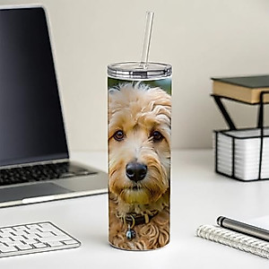 Goldendoodle Dog Photo Skinny Tumbler 20oz with Straw Insulated Water Bottle Gift
