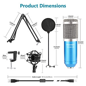 Neewer USB Microphone Kit, 192KHz/24BIT, Plug&Play, Cardioid Condenser Mic for Podcasting, Gaming, Singing - Blue