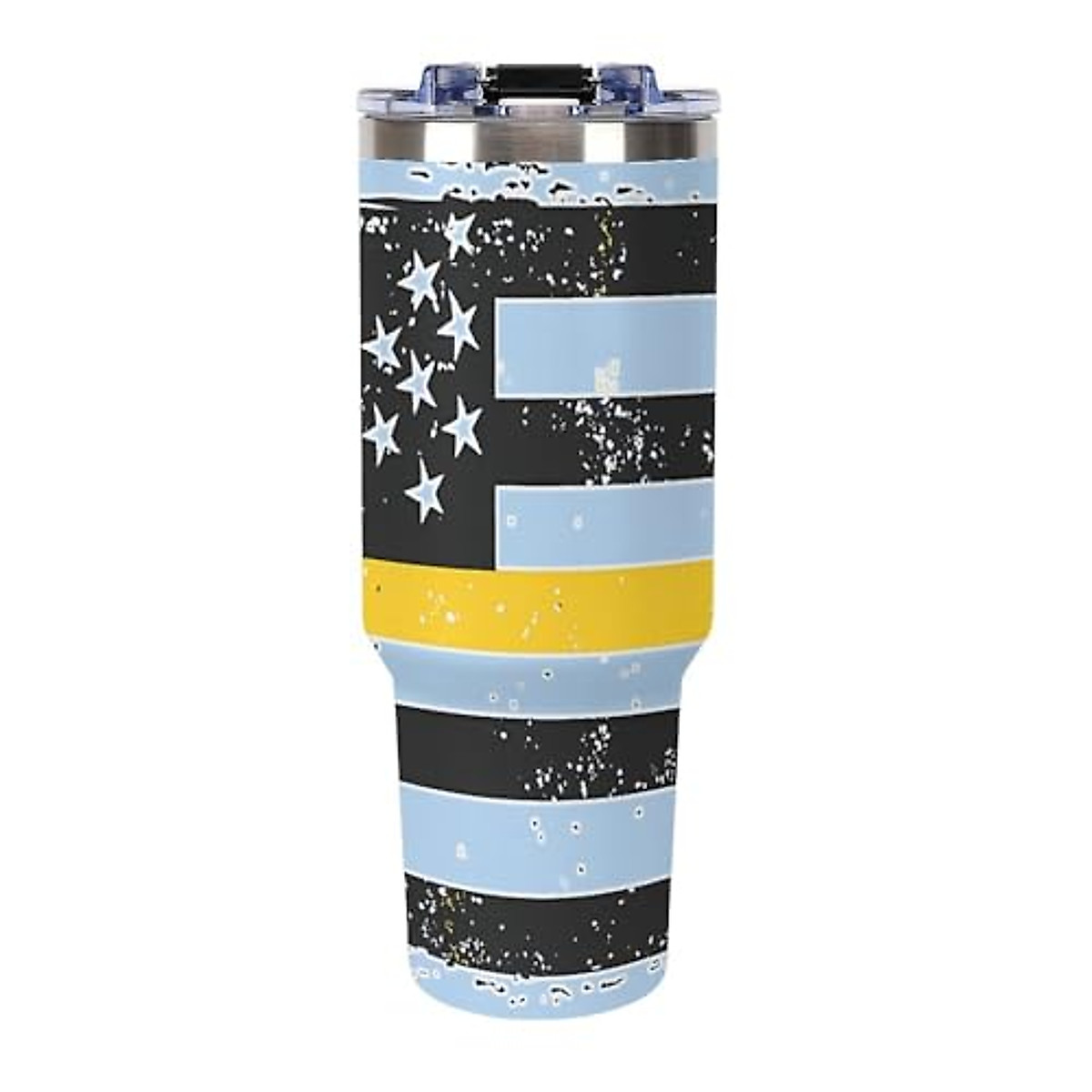 Vintage 911 Dispatcher Thin Gold Line Flag 40 Oz Tumbler Insulated Stainless Steel Water Bottle Travel Mug Car Cup with Handle And Straw