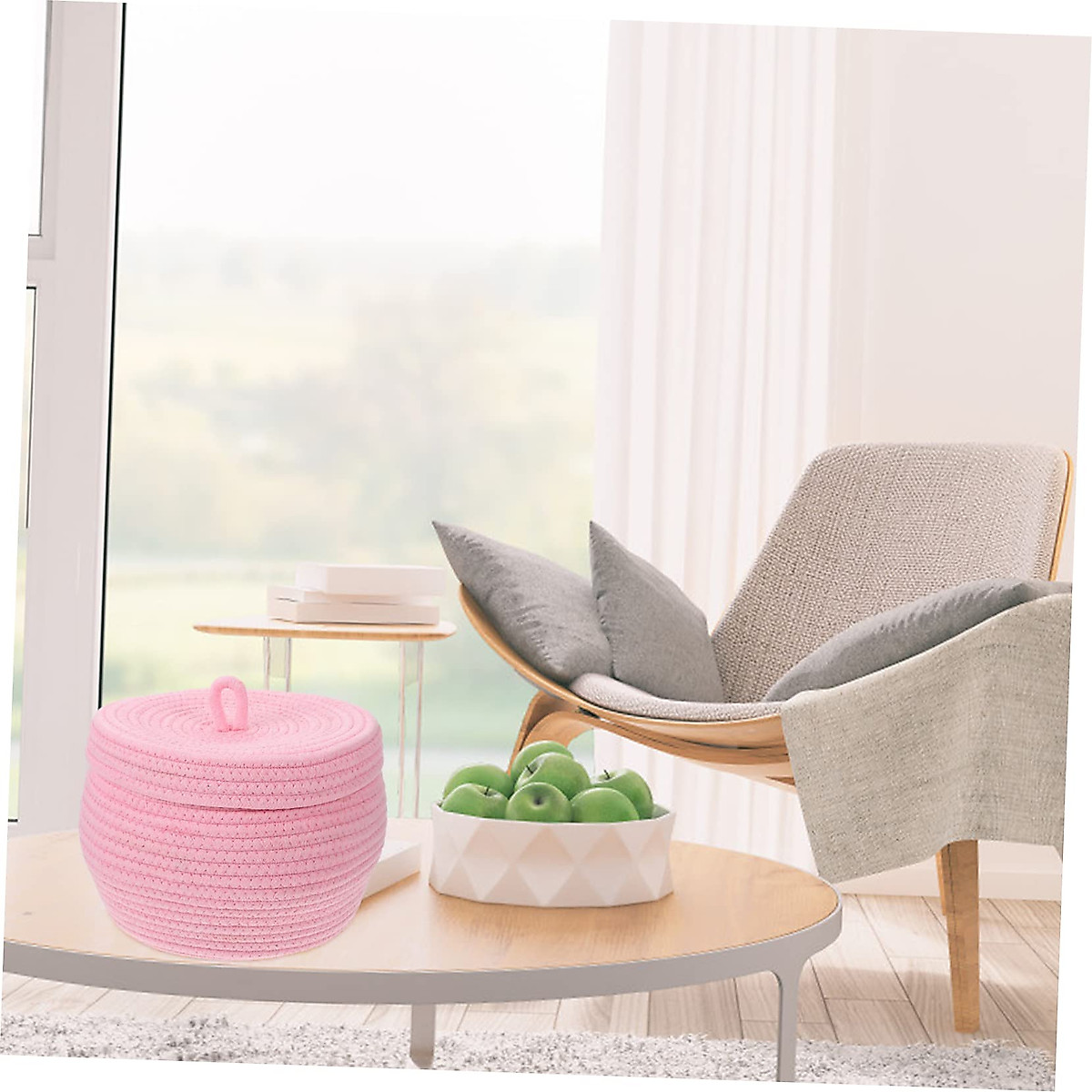 JOINPAYA 1pc cotton rope storage basket Woven Containers Round Organizer Basket Cotton Rope Bin Cotton Rope Basket With Lid Little Organizer Small Basket Multifunction dirty laundry basket