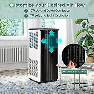 COSTWAY 8000 BTU Portable Air Conditioner, 3-in-1 AC Unit with Dehumidifier & Smart Sleep Mode, 24H Timer & Remote Control, Cools Rooms up to 250 Sq.Ft, Window Kit Included
