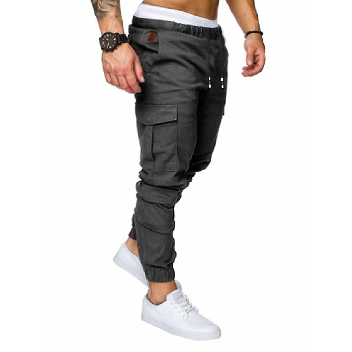 GM MGBOYGYM Mens Fashion Joggers Sports Pants - Cotton Cargo Pants Sweatpants Trousers Mens Long Pants Dark Grey-S
