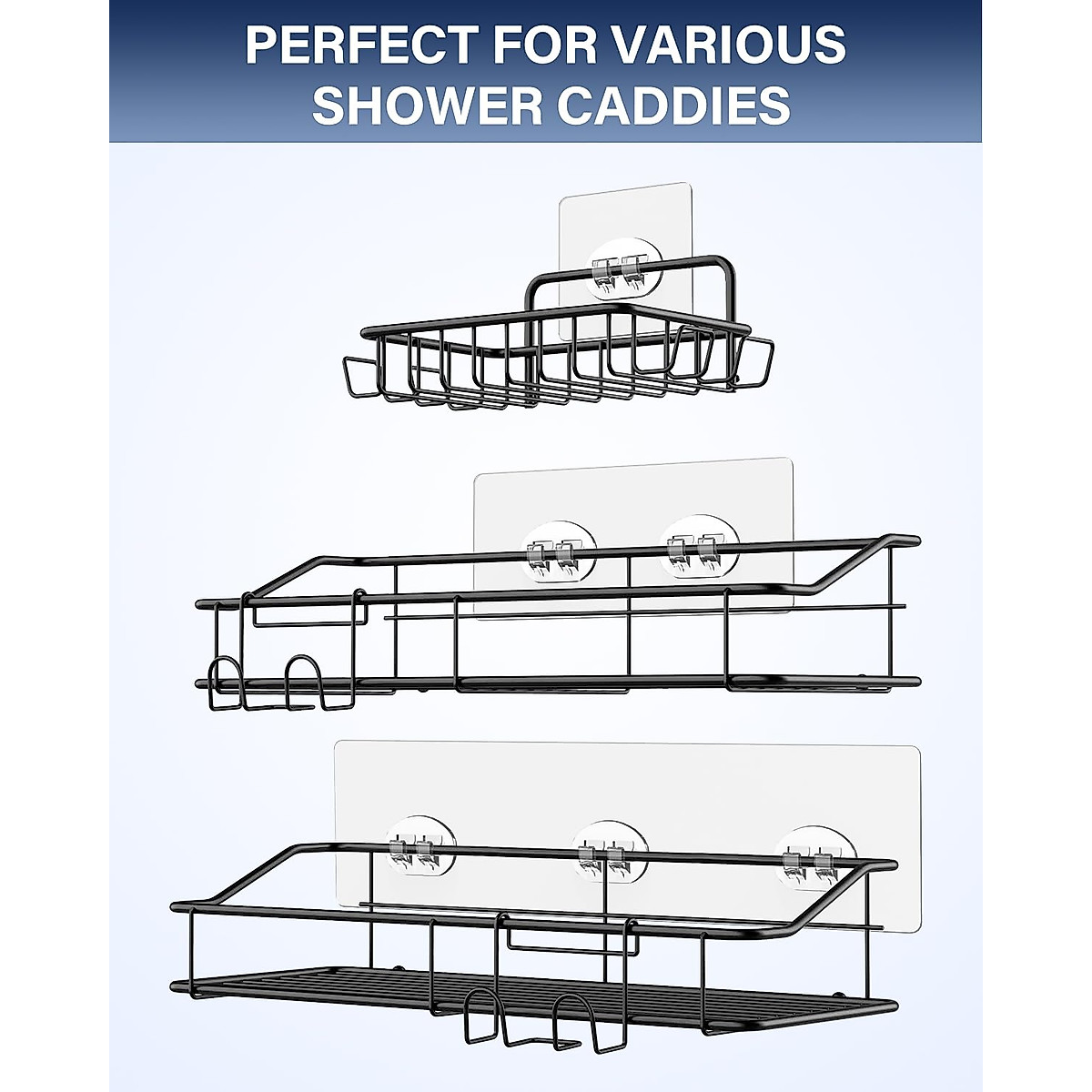 duskeep 20 Pack Shower Caddy Adhesive Replacement, Waterproof Shower Adhesive Strips, Strong Adhesive Wall Hooks for Shower Shelves, No Drilling, for Bathroom Storage Organizer & Kitchen Racks