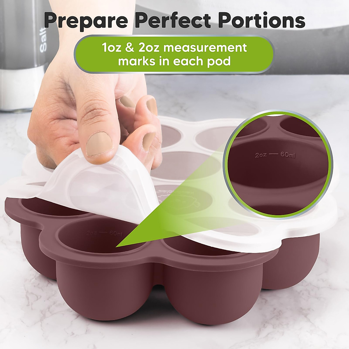 Silicone Baby Food Freezer Tray with Clip-on Lid - 2oz x 10 Pods Baby Food Silicone Freezer Molds, Breast Milk Freezer Tray, Dishwasher, Microwave, BPA-Free Baby Food Storage Tray (Mulberry)