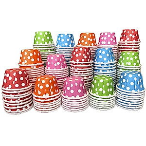 Outside the Box Papers Mini Paper Taster Cups - Sample .5 Ounce Souffle Cups - Red Orange Yellow Green Polka Dot - 250 Pack
