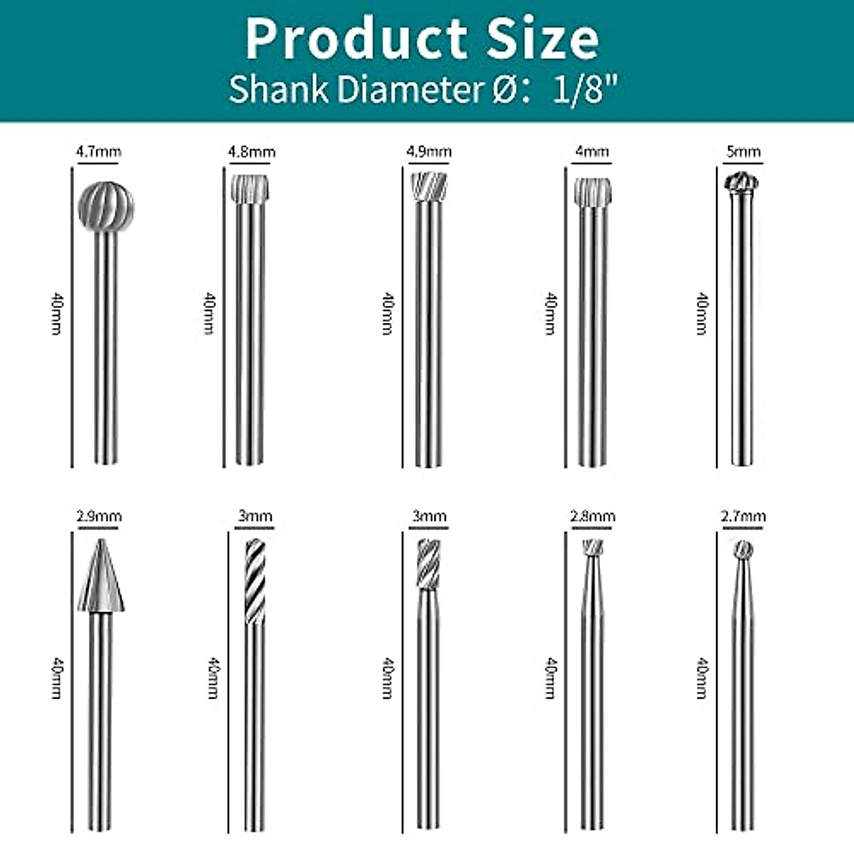 20PCS HSS Rotary Burr Set, Carving Bits and Engraving Router Bit Set for Rotary Tool Accessories with 1/8"(3mm) Shank for Woodworking, Engraving, Drilling,Grooving