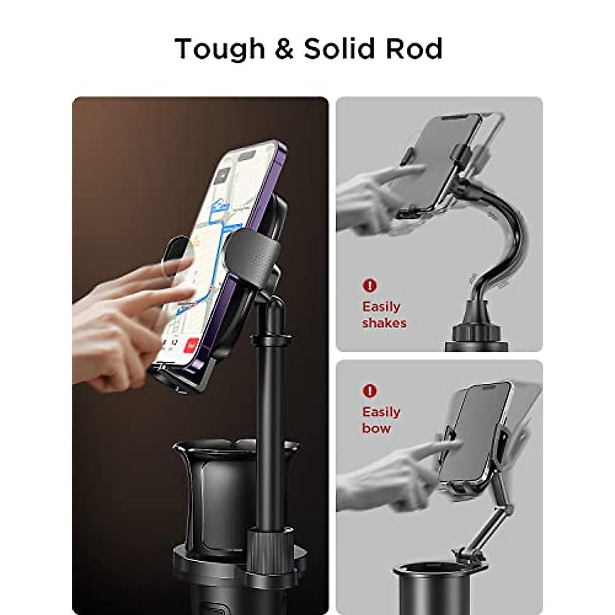 LISEN Cup Holder Expander Phone Mount for Car Tough 2-in-1 Cup Phone Holder for Car Mount, Adjustable Base & Clamp Cell Phone Holder for Car Fit Car, Truck, SUV, Tesla, Fit All iPhone & Android