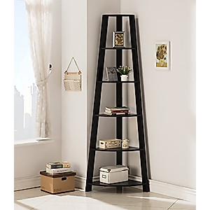 RAAMZO Black Finish Wood Wall Corner 5-Tier Bookshelf Bookcase Accent Etagere