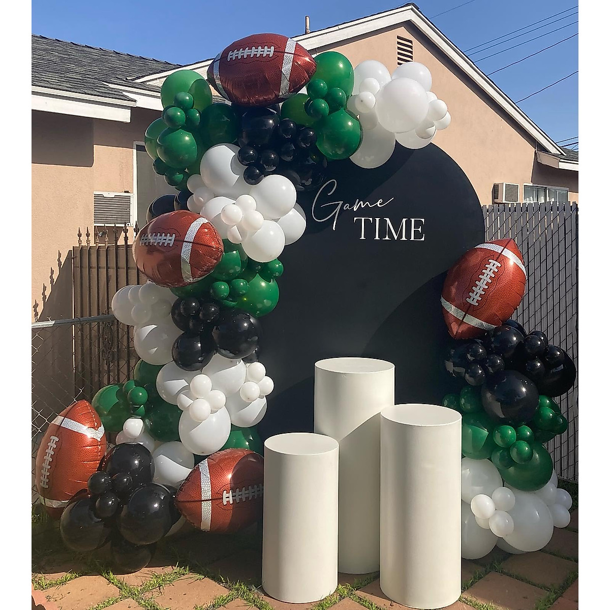 OOPAT Football Balloon Garland Kit 151pcs Balloons for American Football Boys Sports Rugby Baby Shower First Down Birthday The Big Game Football Party Decorations (Green Brown)