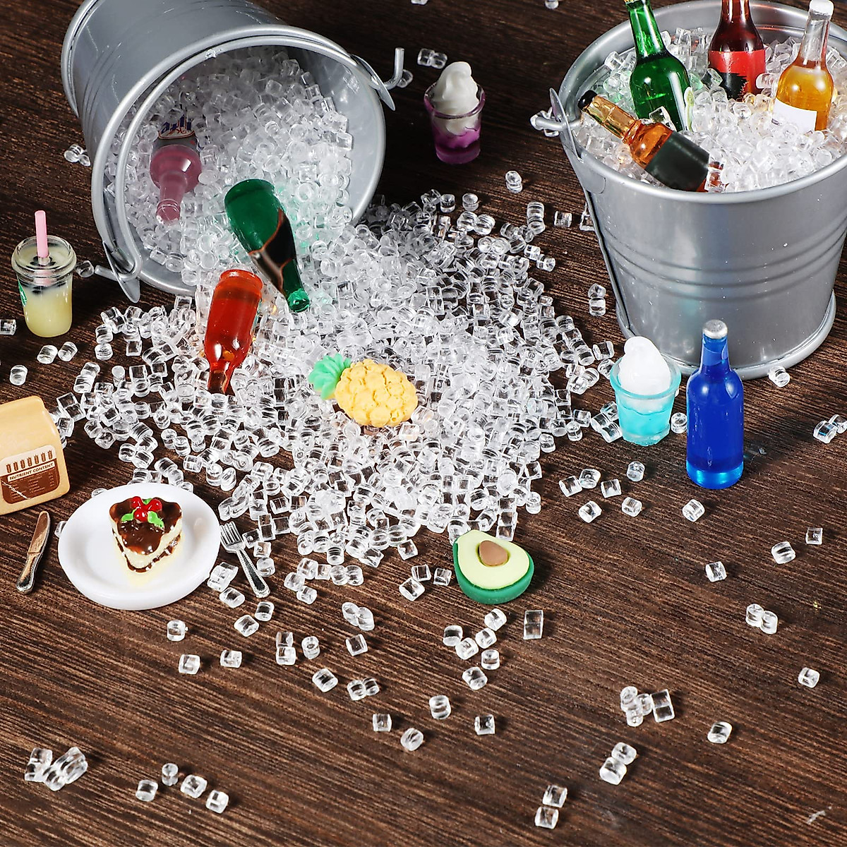 Waydress 200g Fakes Ice Cubes Miniature Dollhouse Clear Plastic Ice Cubes Doll House for Dollhouse Cups Sprinkle Decorations Fake Cake Dessert Beer Drinks Kitchen Food Accessories