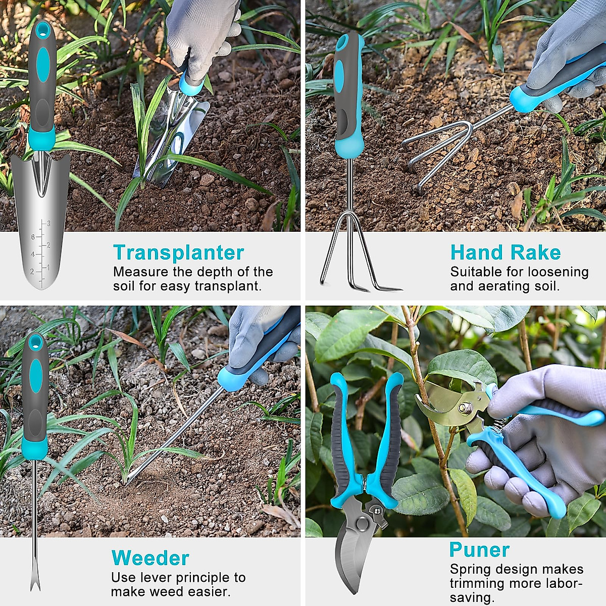 Gardening Tools, Carsolt 10 Piece Heavy Duty Stainless Steel Garden Tools Set with Ergonomic Rubber Handle. Variety of Gardening Hand Tools for Planting Gardening Kit with Gift Box Ideal Garden Gifts