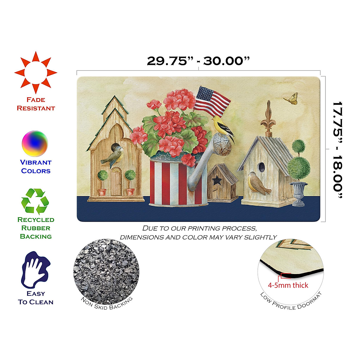 Toland Home Garden 800175 Patriotic Watering Can Summer Door Mat 18x30 Inch 4th of July Outdoor Doormat for Entryway Indoor Entrance