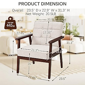 Hupmad Mid Century Accent Chair,Single Linen Upholstered Armchair with Solid Wood Frame,Wooden Side Chair Retro Lounge Sofa Leisure Chair for Living Room, Bedroom, Beige
