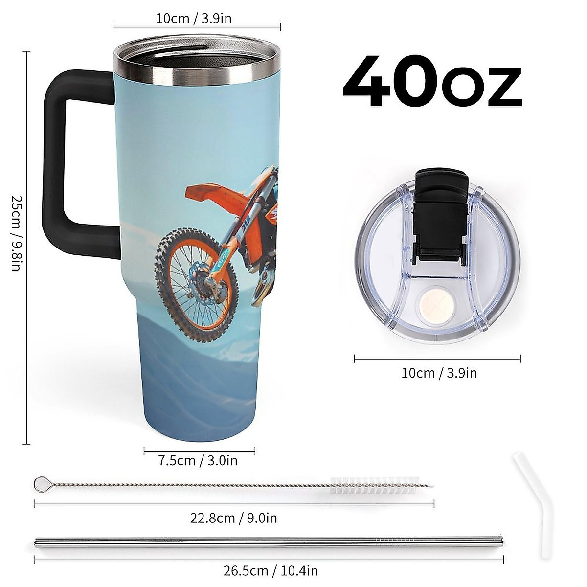 Motocross Dirt Bike Insulated Tumbler with Handle Stainless Steel Travel Coffee Mug with Lid And Straw 40oz