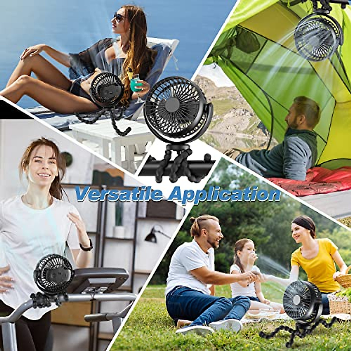 ABSKRYO Portable Stroller Fan 12000mAh Battery Operated Fan Used As Power Bank Charger Clip on Fan with Flexible Tripod Personal Small Handheld Desk Baby Car Seat Fans for Stroller Bed Camping Beach