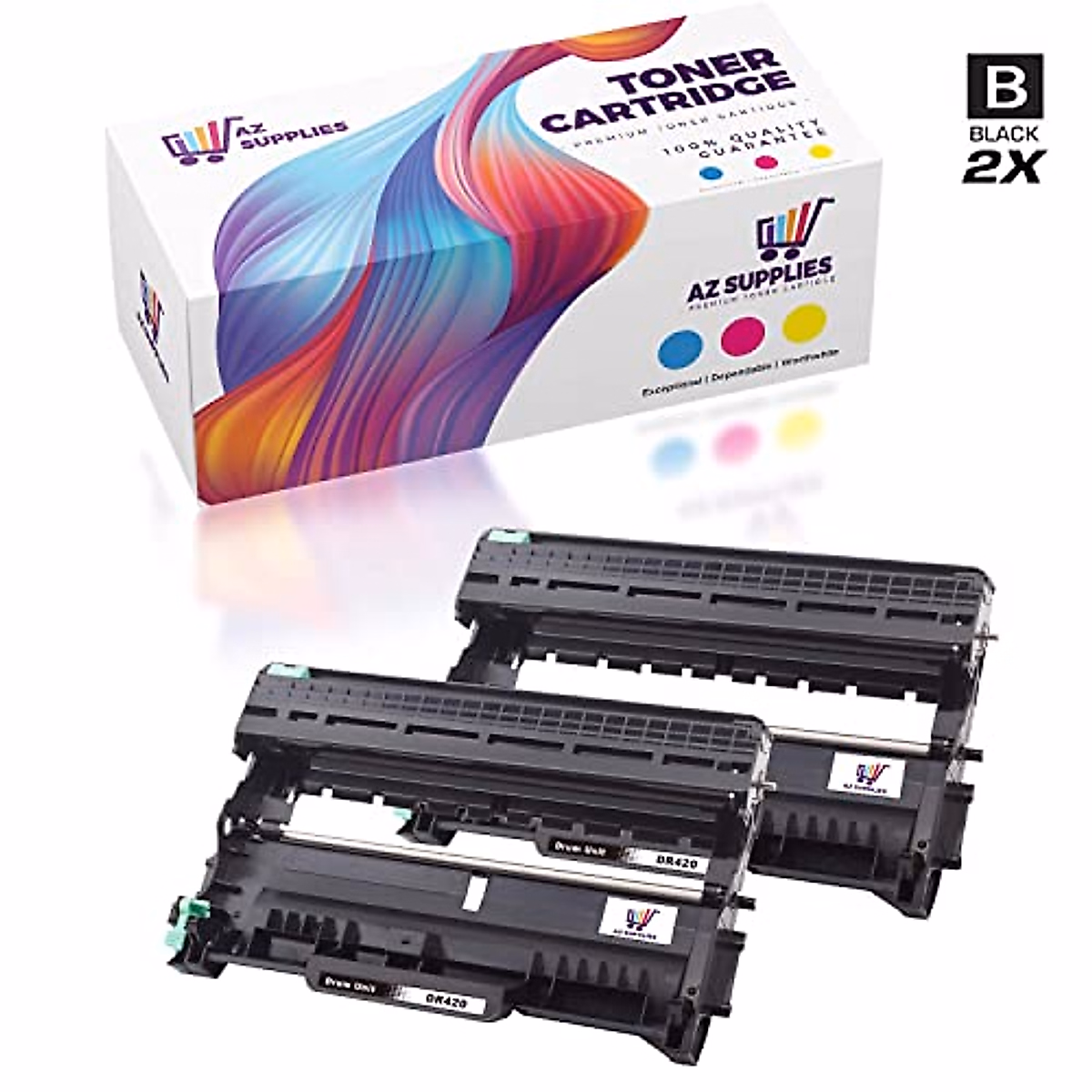 AZ Compatible Drum Cartridge Replacement for Brother DR420 (DR-420) use in DCP-7060, DCP-7060D, DCP-7060DN, DCP-7065DN, HL-2130, HL-2132, HL-2220, HL-2230, HL-2240 (Black, 2-Pack)