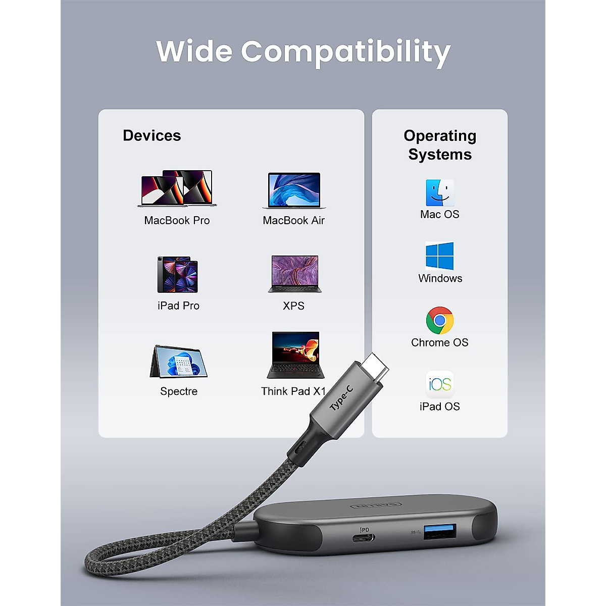 YBW 10Gbps USB C Hub, SAILLIN USB-C Hub with 3 USB 3.1/3.2 Gen 2 Ports and USB C 100W PD Charging Port, Super-Speed Thunderbolt/USB C to USB A Adapter Compatible with MacBook Pro/Air, XPS, and More