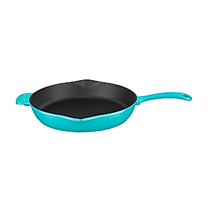 Lava Enameled Cast Iron Skillet 11 inch-Spring Series with Pour Spouts (Turquoise)