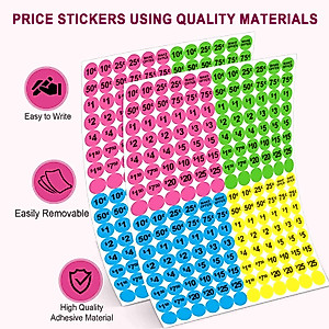 Dreecy 1920 PCS Yard Sale Price Stickers Garage Sale Pre-Priced Pricing Labels 3/4" Diameter Flea Market Pre-Printed Pricing Stickers for Retail,Bright Neon Colors (Pink Green Blue Yellow)