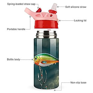 Stainless Steel Water Bottles Fishing Lure Style Travel Water Cups with Handle And Silicone Straw Drinking Cup with Leak Proof Lid Thermo Travel Mug for Women Men