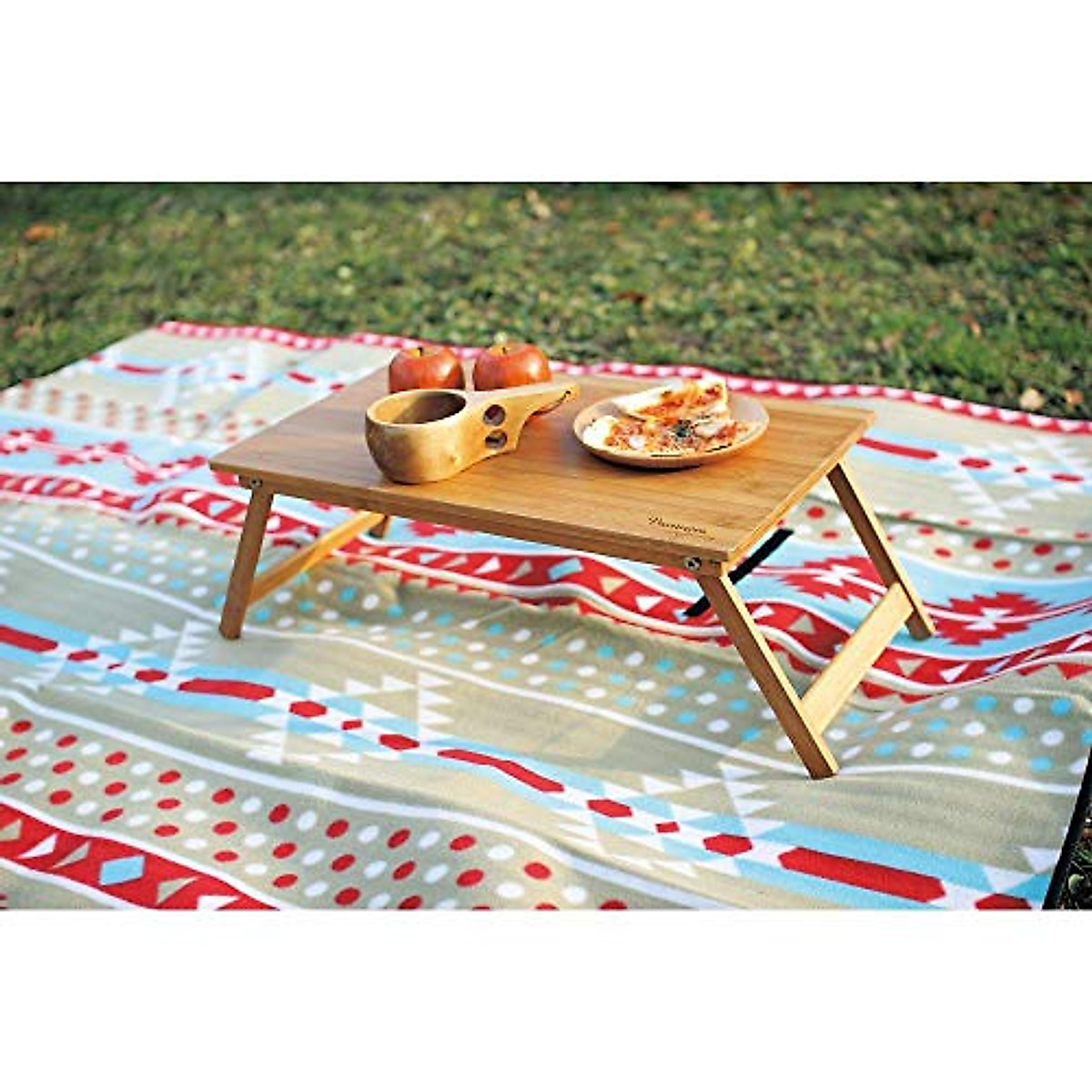 Time Concept Vacances Foldable Bamboo Table - L 20" x W 24" x H 9" - Wooden Picnic Furniture, Portable Dining Use