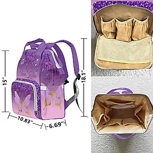 Purple Butterfly Dripping Personalized Diaper Backpack with Name,Custom Travel DayPack for Nappy Mommy Nursing Baby Bag One Size