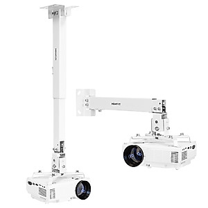Mount-It! Wall or Ceiling Projector Mount with Universal LCD/DLP Mounting for Epson, Optoma, Benq, ViewSonic Projectors, 44lb Load Capacity, White