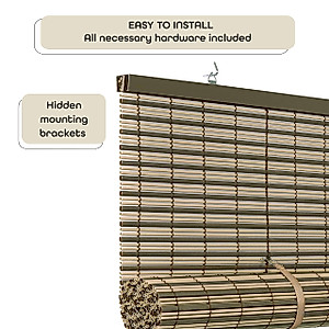 Cordless Veranda Vinyl Roll-Up Blind - 72 Inch Length, 48 Inch Width, Quarter Inch Vinyl Slats - Cocoa/Almond - Soft Light Filtering Horizontal Windows Blinds for Indoors by Achim Home Decor