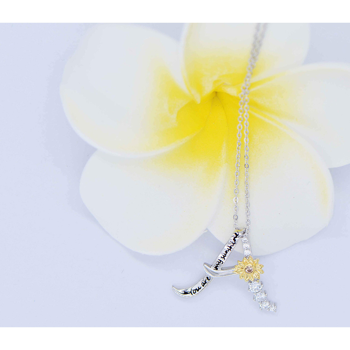 Sterling Silver Sunflower You Are My Sunshine Personalised Initial Letter A Alphabet Pendant Necklace for Women