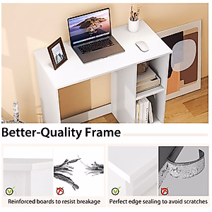 Tangkula Small White Desk with Shelves, Compact Small Desk for Small Space, Study Writing Desk with 2 Tier Shelves, Modern Simple Style Laptop Desk, PC Desk, Kid’s Desk, White