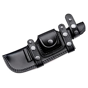 Ottoza Handmade XL Leather Knife Sheath RIGHT HAND Tracker Knife Sheath - Bushcraft Knife Sheath - Hunting Knife Sheath - Survival Knife Sheath Horizontal Carry Black TOP GRAIN LEATHER No:104
