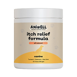 Aniwell Itch Relief Chews for Dogs – Vitamin E & Borage Oil Supplement – Packed with Beneficial Fatty Acids for Healthy Skin – Seasonal Allergies Support | Pack of 2