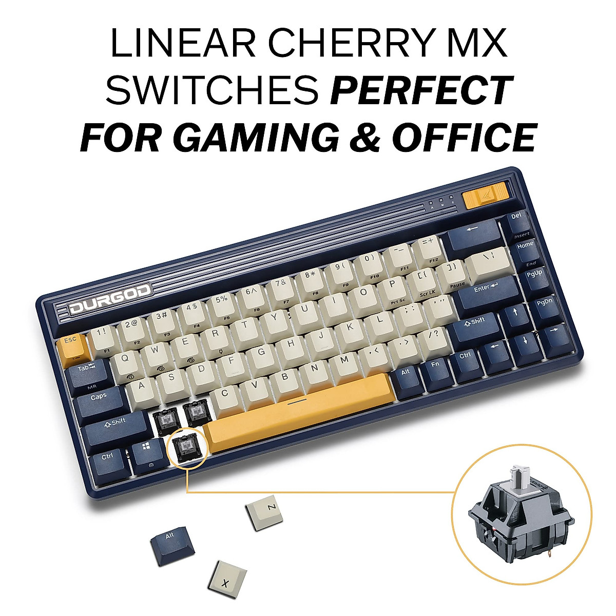 DURGOD Fusion Mechanical Retro Keyboard | 65% Layout | Wireless 2.4 GHz, Bluetooth 5.0, USB C | Doubleshot PBT | Up to 40 Days Battery Life | Windows, Android, iOS (Cherry MX Speed Silver, Navigator)