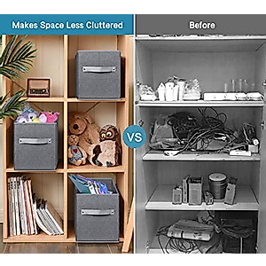 SLEEPING LAMB Medium Fabric Storage Baskets for Shelves Organizing Collapsible Storage Bins for Closet Storage Baskets Wardrobe Clothes Organizer, 3 Packs (Grey)
