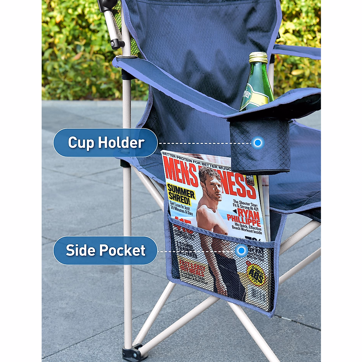Docusvect Beach Chair with Canopy Shade, Folding Camping Chair with Canopy with Cup Holder, Side Pocket for Camp, Beach, Tailgates, Fishing - Support 330 LBS