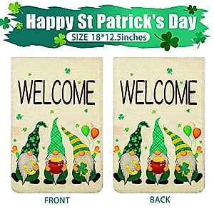 Boao St Patrick's Day Garden Flag Welcome Gnome Garden Flag Double Sided Shamrock Yard Flag Holiday Decorative Garden Flag for St Patrick's Day Indoor Outdoor Decoration, 12.5 x 18 Inches