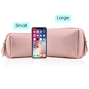 PU Leather Makeup Bag Travel Cosmetic Bag Organizer Make up Bag with Organization Pockets for Women (Large, Pink)