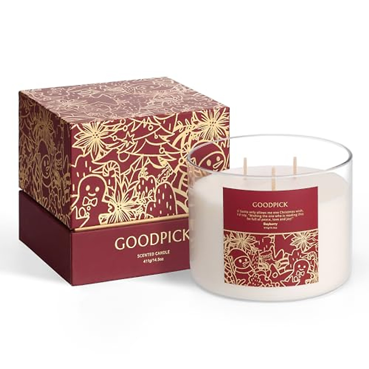 Goodpick Bayberry Scented Candle, Christmas Holiday Candles Gifts, Jar Candle for Living Room, Soy Candles for Friend, 3 Wicks Scentsational Candles, 14.5 Oz Includes Lid