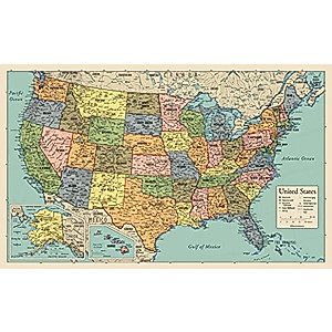 USA Map Poster - United States Map Chart [Tan/Color] (Laminated, 18” x 29”)