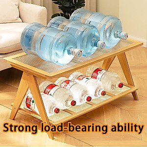 CUPKEE Bamboo Solid Wood End Table, Glass Table End Tables, Double Layer Large Capacity Sofa Side Cabinet with Storage for Living Room, Balcony, Bedroom