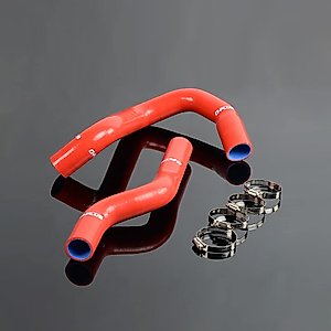 PIT66 Silicone Radiator Hose Kit, Compatible with 1968-1979 For Ford F100/150/F250 Bronco Red with Clamps (All Manual Transmission Only)